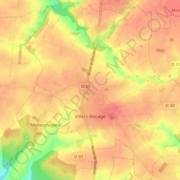 Villers-Bocage topographic map, elevation, terrain