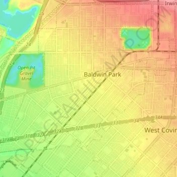 Baldwin Park topographic map, elevation, terrain
