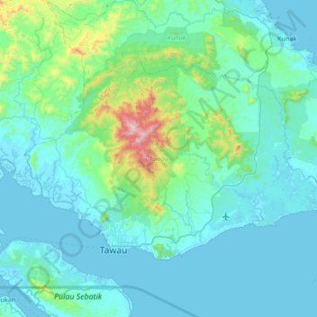 Tawau topographic map, elevation, terrain