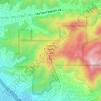 Verdugo Mountain Park topographic map, elevation, terrain