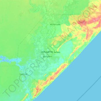 Jamame District topographic map, elevation, terrain