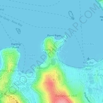 Point Piper topographic map, elevation, terrain