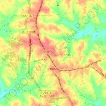 Union topographic map, elevation, terrain