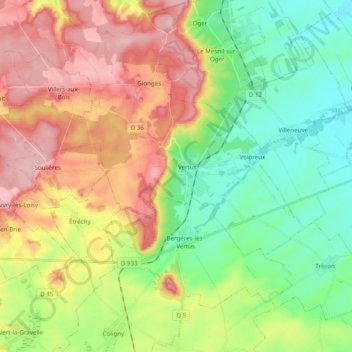 Vertus topographic map, elevation, terrain