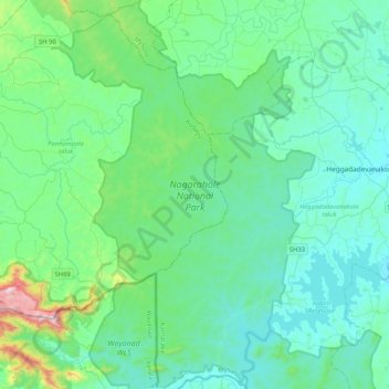 Nagarhole National Park topographic map, elevation, terrain