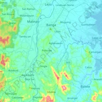 Banga topographic map, elevation, terrain