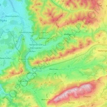 Weitnau topographic map, elevation, terrain