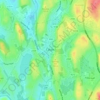 Cavan topographic map, elevation, terrain