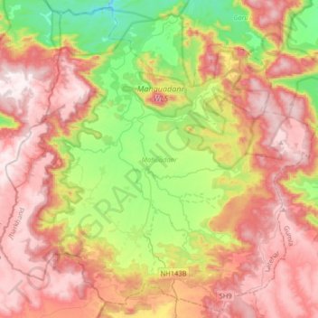 Mahuadanr topographic map, elevation, terrain