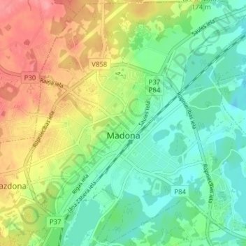 Madona topographic map, elevation, terrain