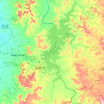 Mahi Reservoir topographic map, elevation, terrain
