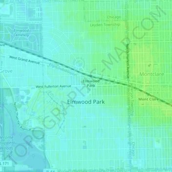 Elmwood Park topographic map, elevation, terrain
