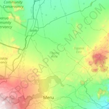 Tigania West topographic map, elevation, terrain