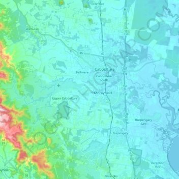 Caboolture River topographic map, elevation, terrain