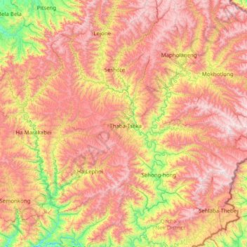 Thaba-Tseka District topographic map, elevation, terrain