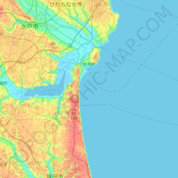 Oarai topographic map, elevation, terrain