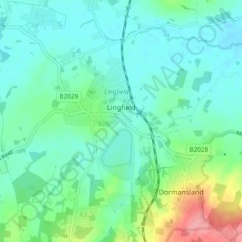 Lingfield topographic map, elevation, terrain