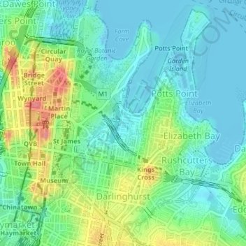 Woolloomooloo topographic map, elevation, terrain