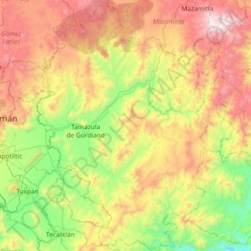 Tamazula de Gordiano topographic map, elevation, terrain