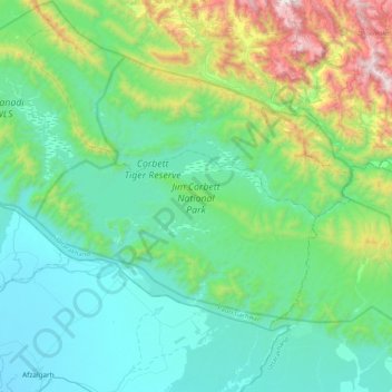 Jim Corbett National Park topographic map, elevation, terrain