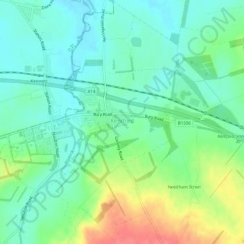 Kentford topographic map, elevation, terrain