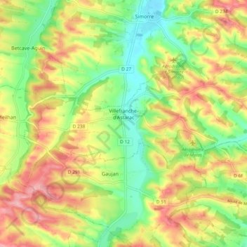 Villefranche-d'Astarac topographic map, elevation, terrain