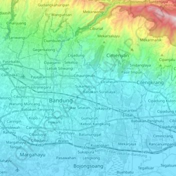 Sungai Cikapundung topographic map, elevation, terrain