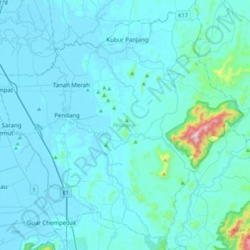 Pendang topographic map, elevation, terrain