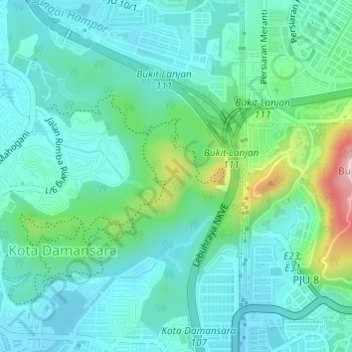 Kota Damansara Community Forest Reserve topographic map, elevation, terrain
