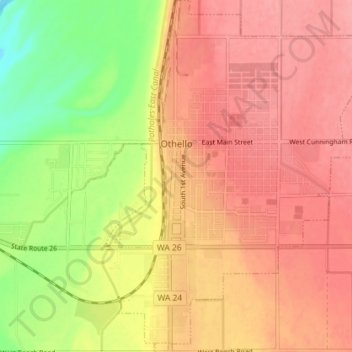 Othello topographic map, elevation, terrain