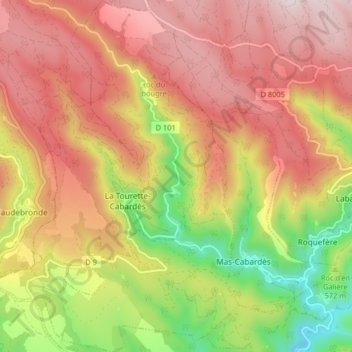Miraval-Cabardès topographic map, elevation, terrain