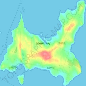 Shapinsay topographic map, elevation, terrain