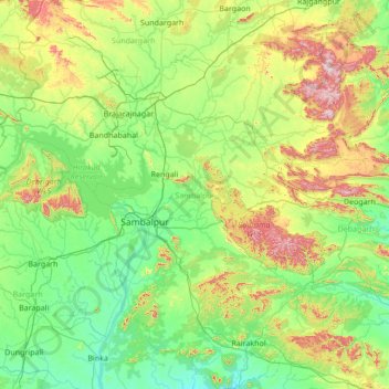Sambalpur topographic map, elevation, terrain