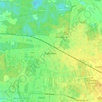 Sulejówek topographic map, elevation, terrain