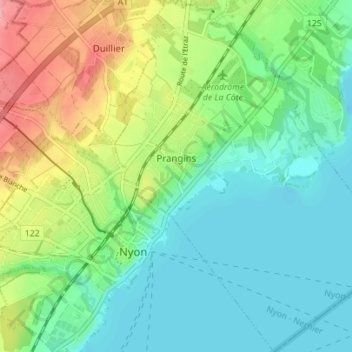 Prangins topographic map, elevation, terrain