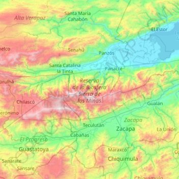 Reserva de la biosfera Sierra de las Minas topographic map, elevation, terrain