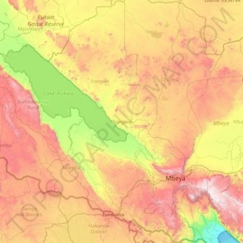 Songwe Region topographic map, elevation, terrain