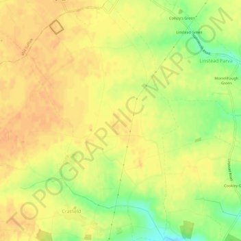 Linstead Magna topographic map, elevation, terrain