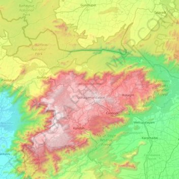 Nilgiris topographic map, elevation, terrain