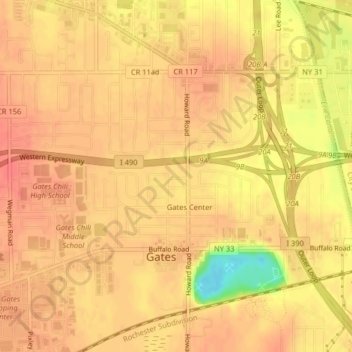Gates topographic map, elevation, terrain