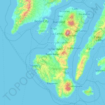 Negros Island Region topographic map, elevation, terrain