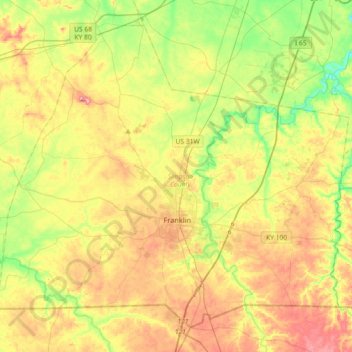 Simpson County topographic map, elevation, terrain