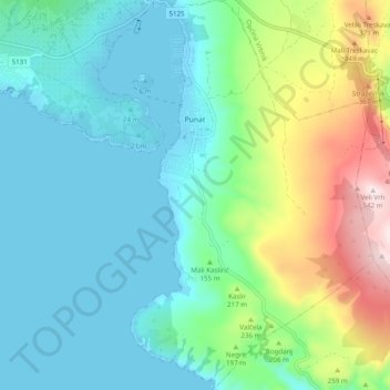 Punat topographic map, elevation, terrain