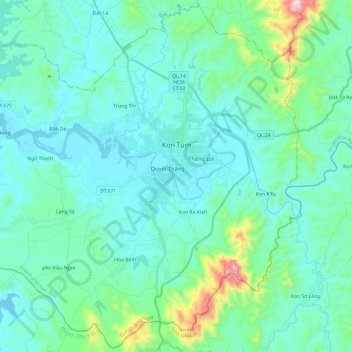 Kon Tum topographic map, elevation, terrain