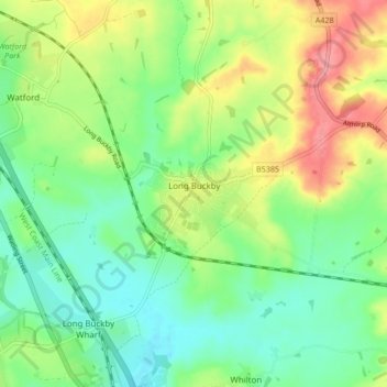 Long Buckby topographic map, elevation, terrain