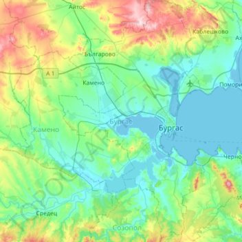 Burgas topographic map, elevation, terrain