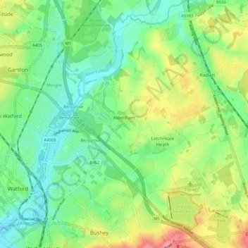 Aldenham topographic map, elevation, terrain