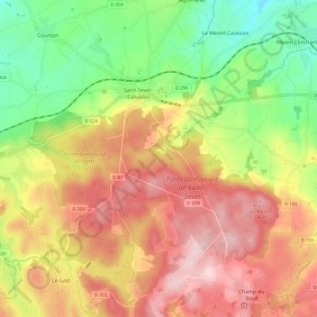 Saint-Sever-Calvados topographic map, elevation, terrain