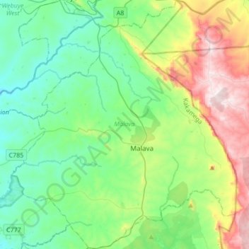 Malava topographic map, elevation, terrain
