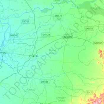 Chikhli Taluka topographic map, elevation, terrain
